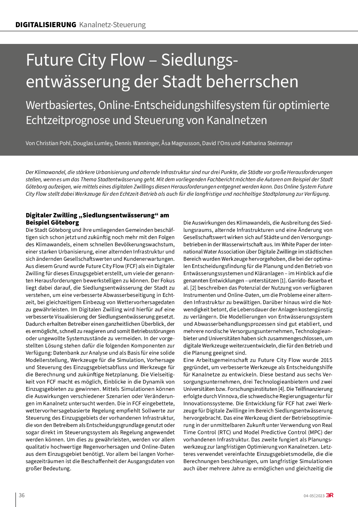 Future City Flow – Siedlungsentwässerung der Stadt beherrschen - 3r ...